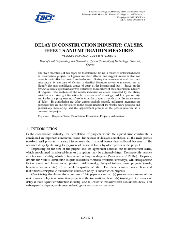 (PDF) Delay in Construction Industry: Causes, Effects and Mitigation Measures
