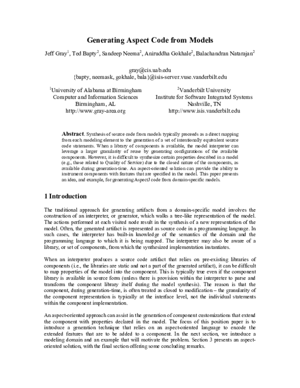 (PDF) Generating Aspect Code from Models