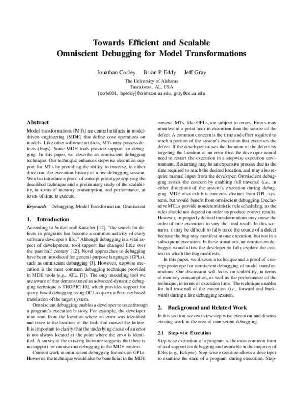 (PDF) Towards Efficient and Scalable Omniscient Debugging for Model Transformations