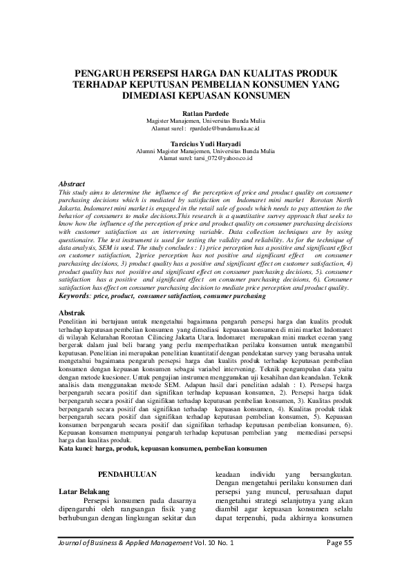 (PDF) Pengaruh Persepsi Harga Dan Kualitas Produk Terhadap Keputusan Pembelian Konsumen Yang ...