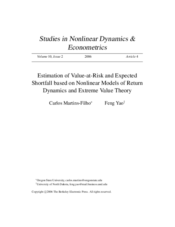 Pdf Estimation Of Value At Risk And Expected Shortfall Based On Nonlinear Models Of Return