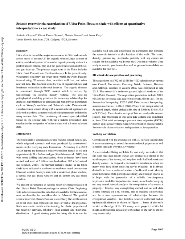 (PDF) Seismic reservoir characterization of Utica-Point Pleasant shale ...