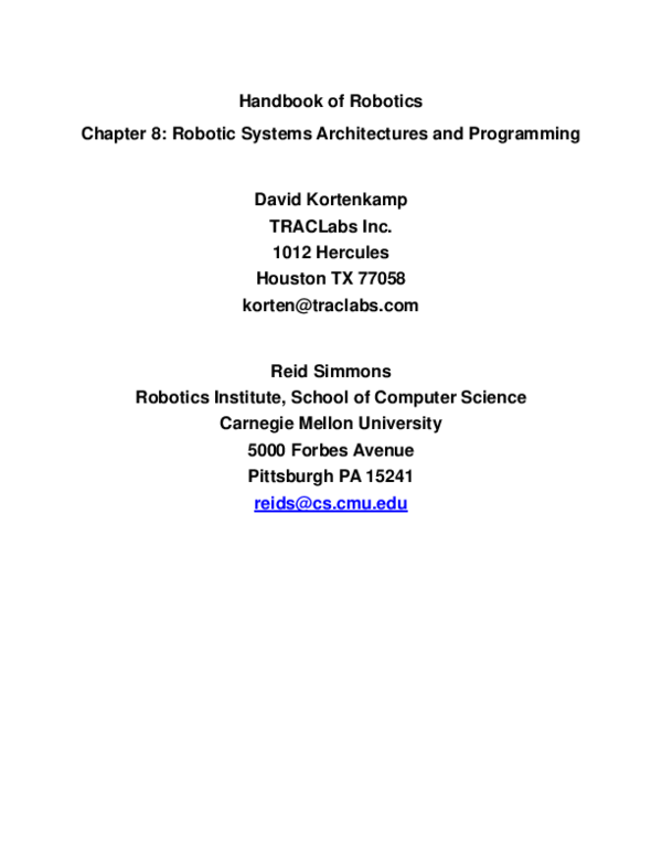 (PDF) Handbook of Robotics Chapter 8 : Robotic Systems Architectures ...