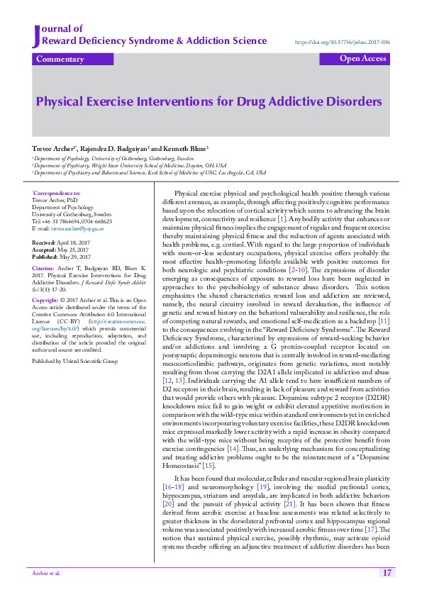 (PDF) Physical Exercise Interventions for Drug Addictive Disorders