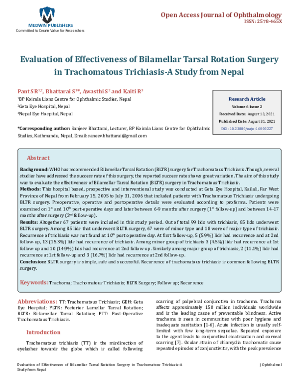 (PDF) Evaluation of Effectiveness of Bilamellar Tarsal Rotation Surgery ...