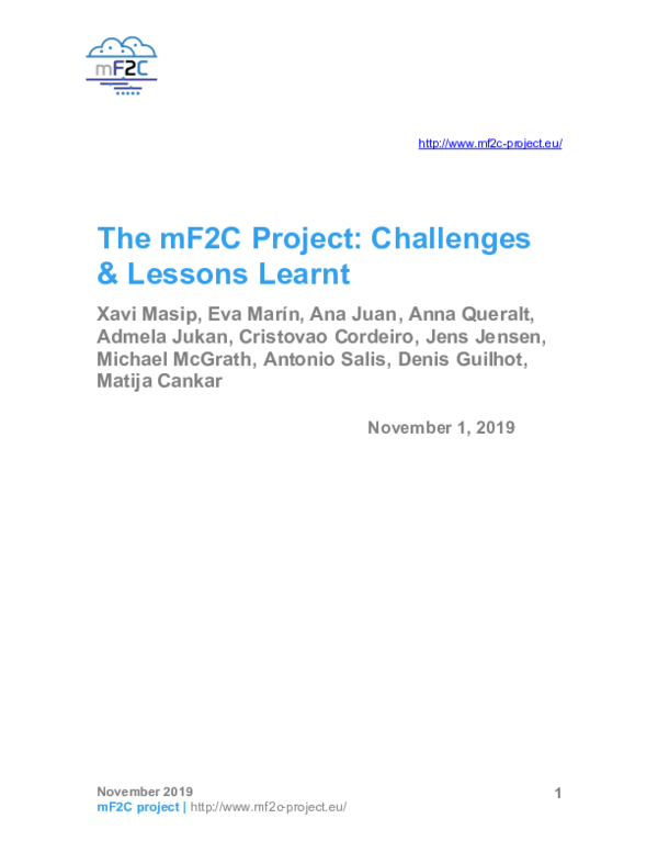 (PDF) The mF2C Project: Challenges & Lessons Learnt