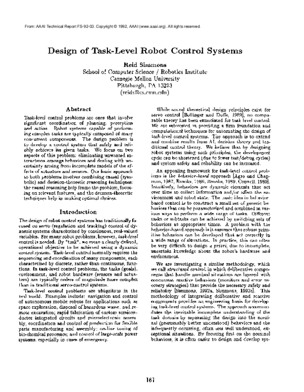 (PDF) Design of Task-Level Robot Control Systems