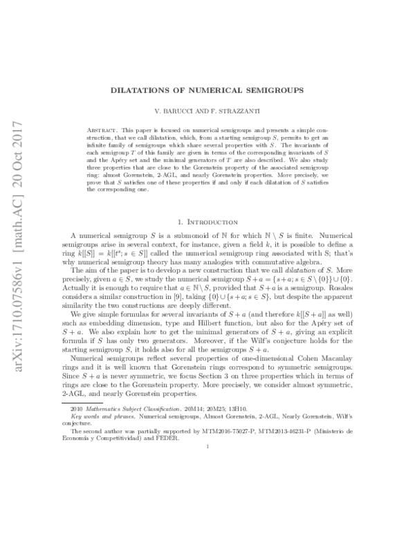 (PDF) Dilatations of numerical semigroups