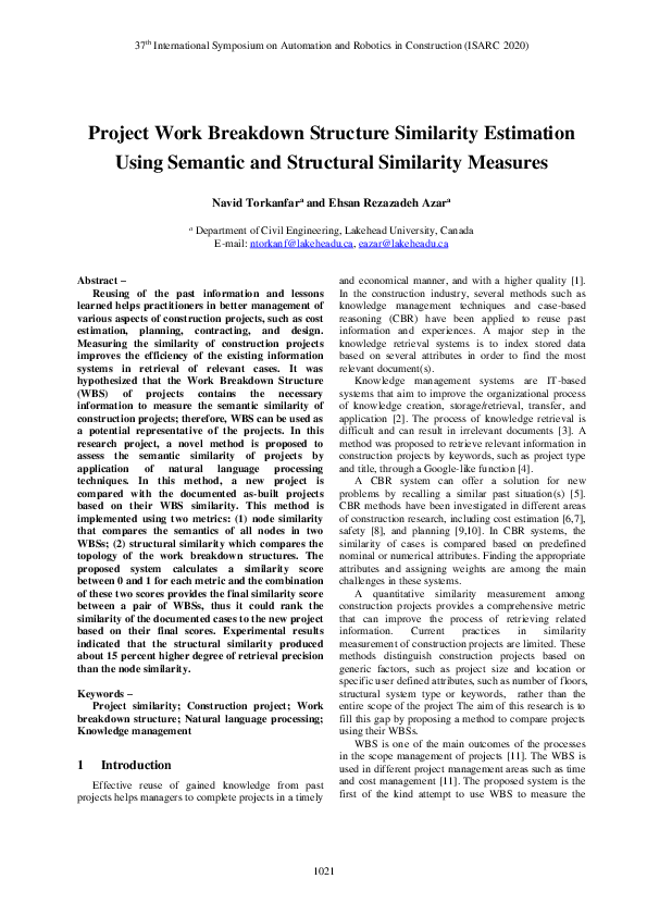 (PDF) Project Work Breakdown Structure Similarity Estimation Using Semantic and Structural ...