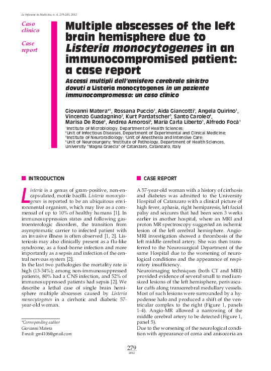 (PDF) Multiple abscesses of the left brain hemisphere due to Listeria ...