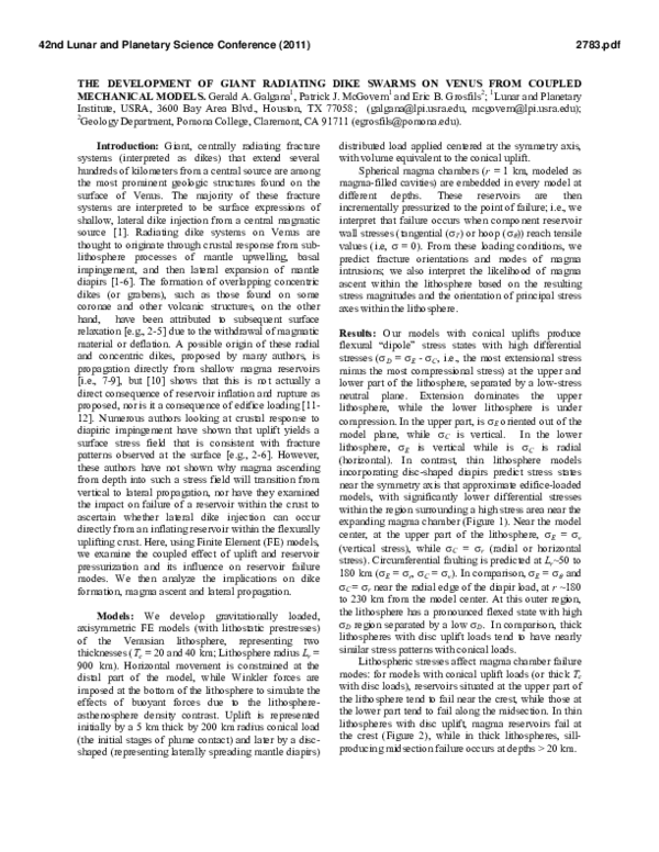 (PDF) The Development of Giant Radiating Dike Swarms on Venus from ...