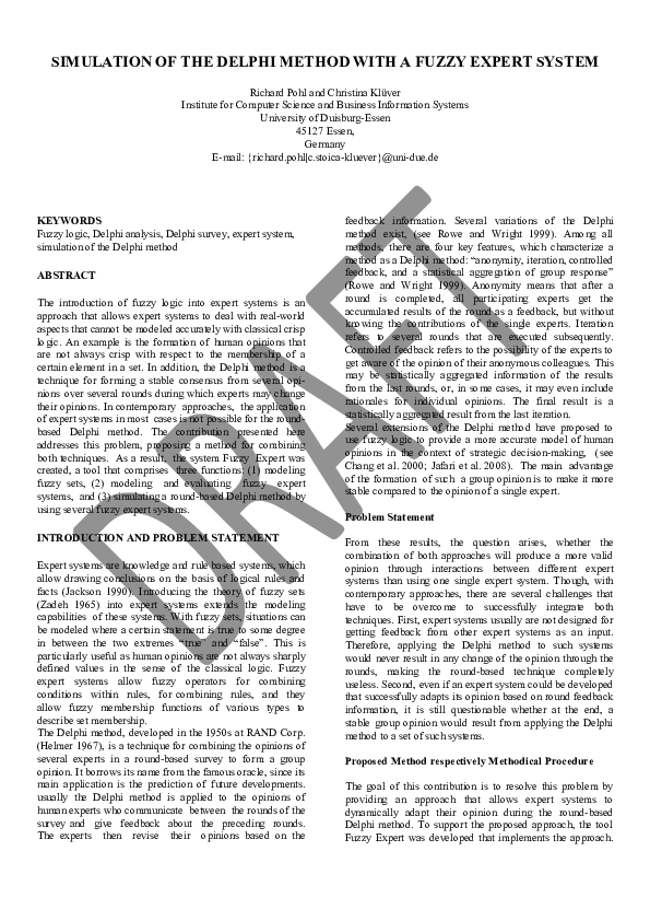 (PDF) Simulation of the Delphi Method with a Fuzzy Expert System ...
