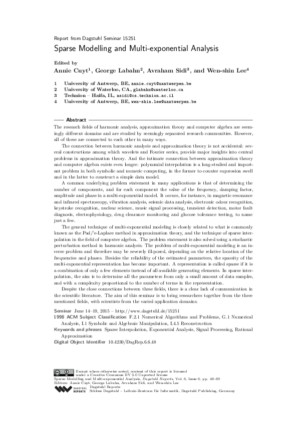 (PDF) Sparse Modelling and Multi-exponential Analysis