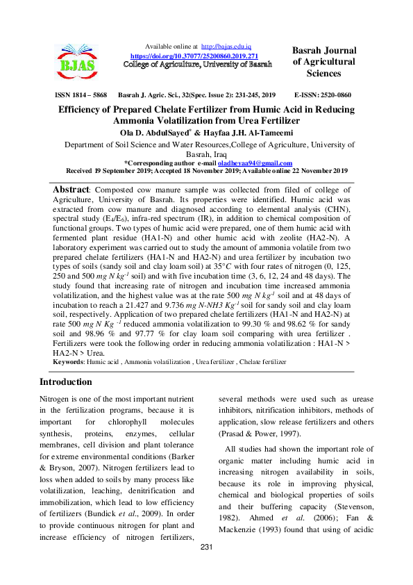 (PDF) Efficiency of Prepared Chelate Fertilizer From Humic Acid in ...