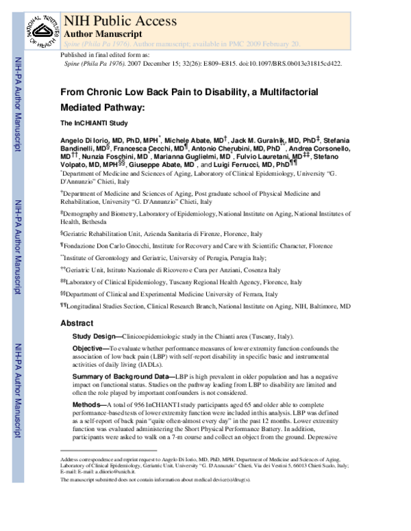 (PDF) From chronic low back pain to disability, a multifactorial ...