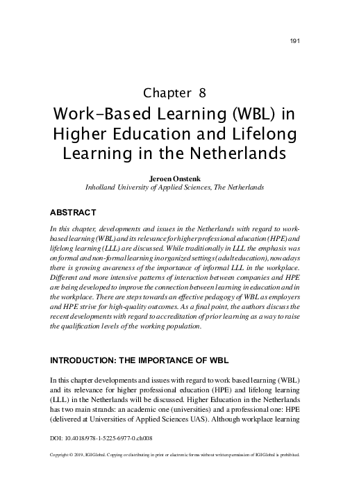 (PDF) Work-Based Learning (WBL) in Higher Education and Lifelong ...