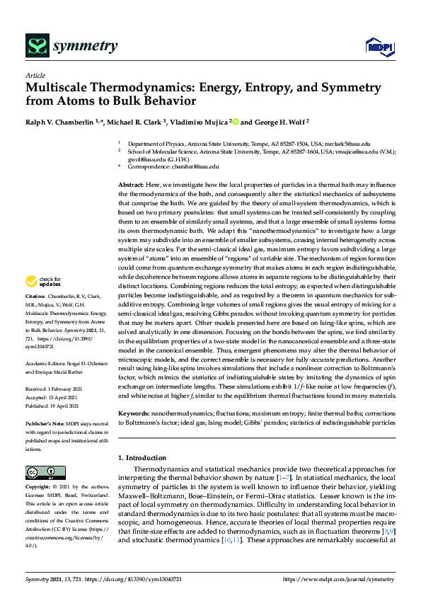 (PDF) Multiscale Thermodynamics: Energy, Entropy, and Symmetry from Atoms to Bulk Behavior