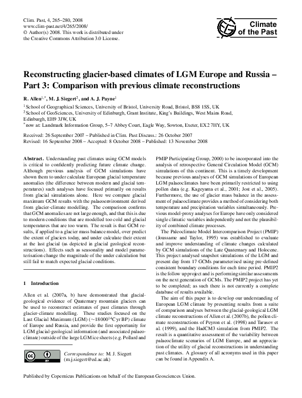 (PDF) Climate of the Past Reconstructing glacier-based climates of LGM ...