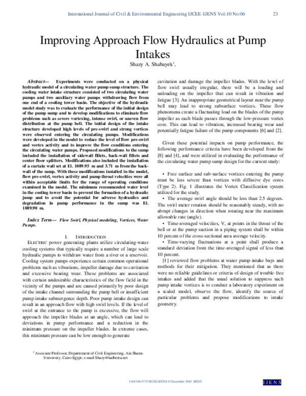 (PDF) Improving Approach Flow Hydraulics at Pump Intakes