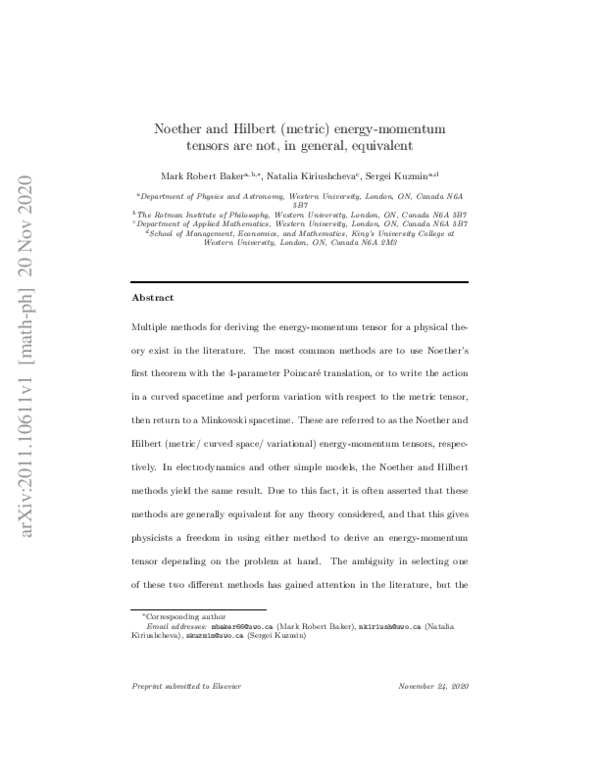 (PDF) Noether and Hilbert (metric) energy-momentum tensors are not, in ...