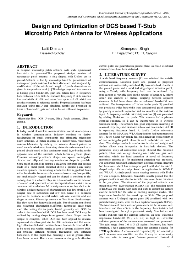 (PDF) Microstrip Patch Antenna for Wireless Applications
