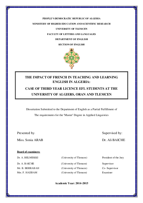 (PDF) The Impact of French in Teaching and Learning English in Algeria ...