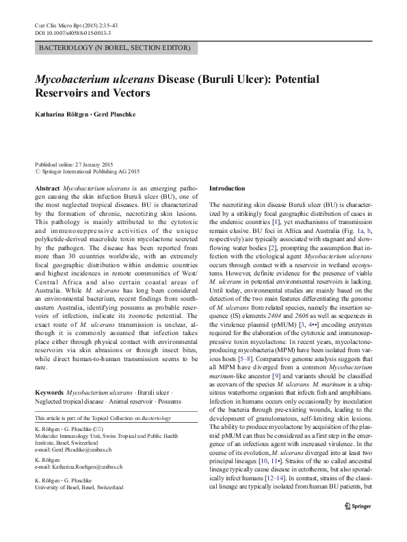 (PDF) Mycobacterium ulcerans Disease (Buruli Ulcer): Potential Reservoirs and Vectors