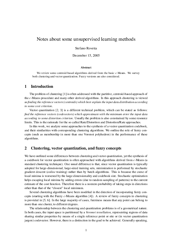 (PDF) Notes about some unsupervised learning methods