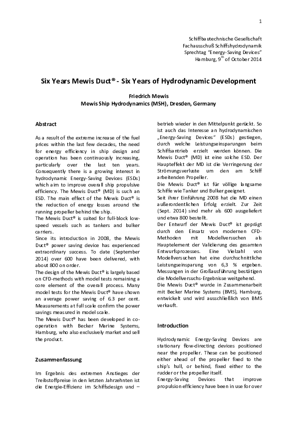 (PDF) Six Years Mewis Duct®-Six Years of Hydrodynamic Development