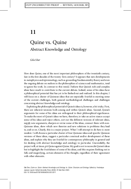 (PDF) QUINE vs. QUINE: Abstract Knowledge and Ontology