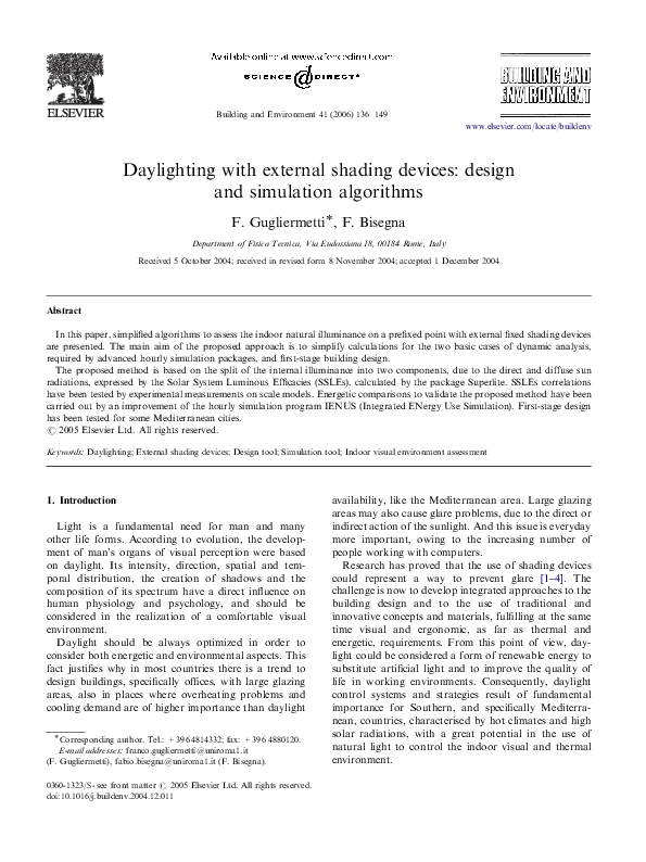 (PDF) Daylighting with external shading devices: design and simulation algorithms