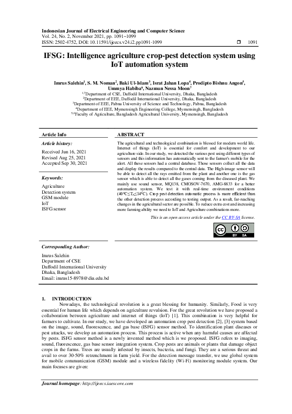 Pdf Ifsg Intelligence Agriculture Crop Pest Detection System Using Iot Automation System