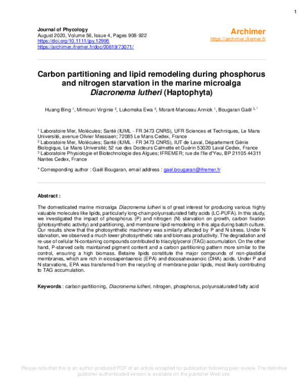 (PDF) Carbon partitioning and lipid remodeling during phosphorus and ...