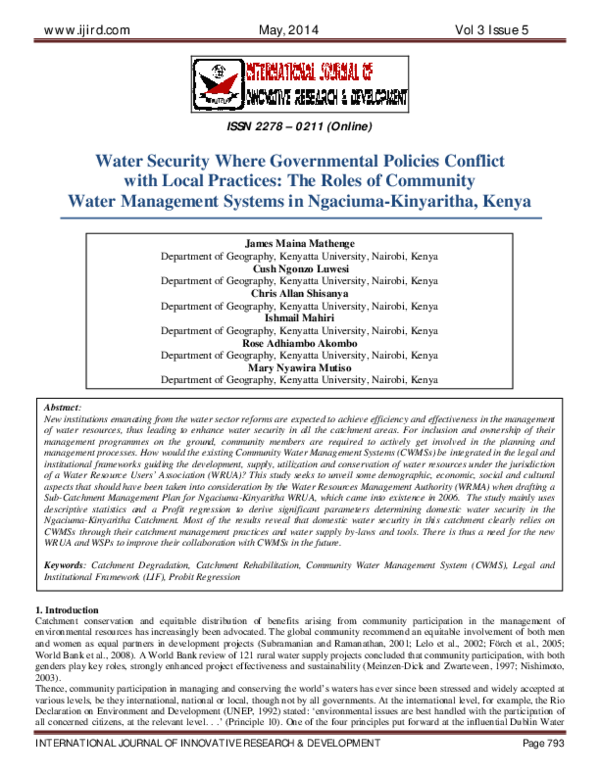 (PDF) Water Security Where Governmental Policies Conflict with Local ...