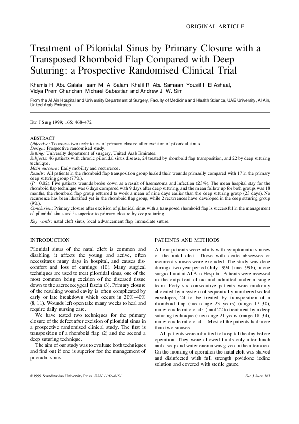 (PDF) Treatment of pilonidal sinus by primary closure with a transposed ...