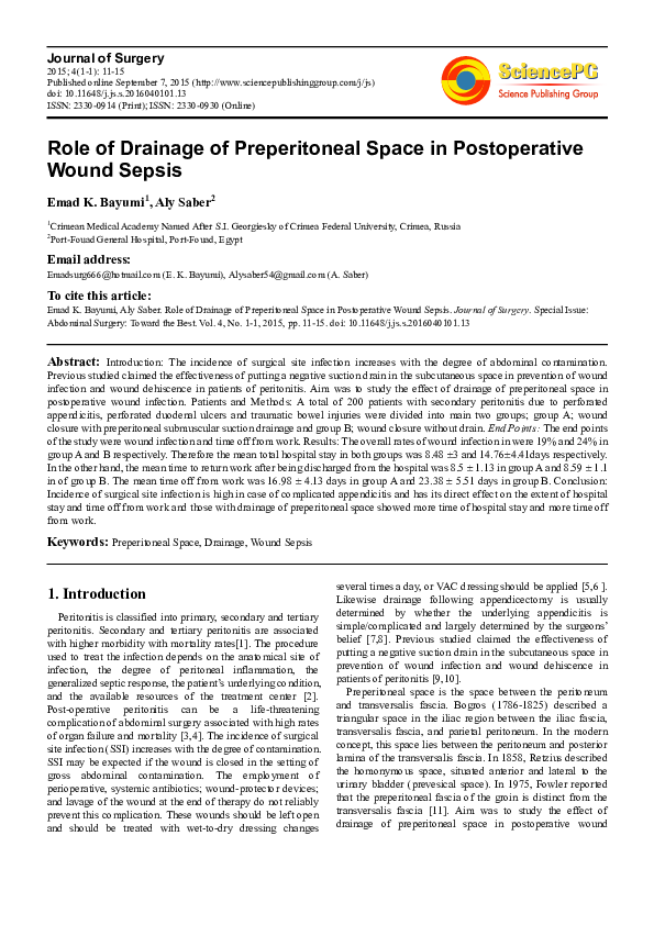 (PDF) Role of Drainage of Preperitoneal Space in Postoperative Wound Sepsis