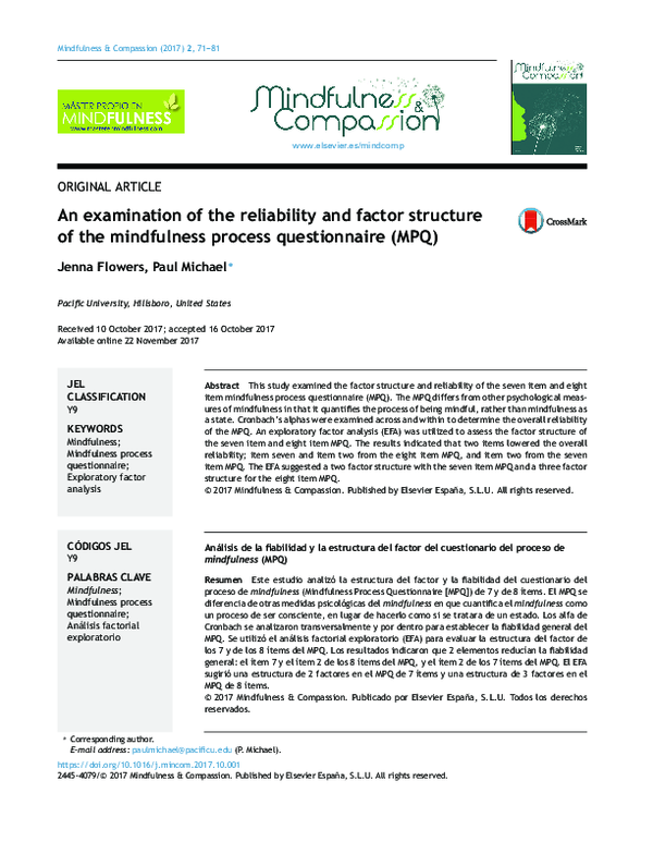 (PDF) An examination of the reliability and factor structure of the ...