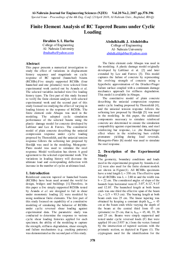 (PDF) Finite Element Analysis of RC Tapered Beams under Cyclic Loading