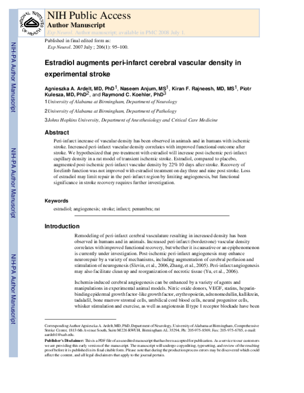 (PDF) Estradiol augments peri-infarct cerebral vascular density in ...