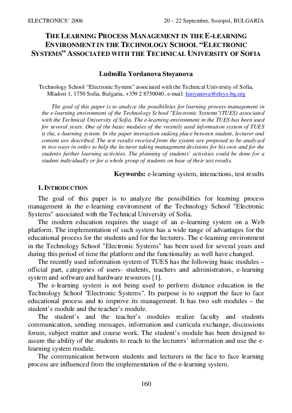 (PDF) The Learning Process Management in E-learning Environment in the Technology School ...