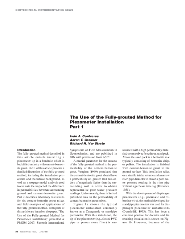 (PDF) The Use of the Fully-grouted Method for Piezometer Installation ...