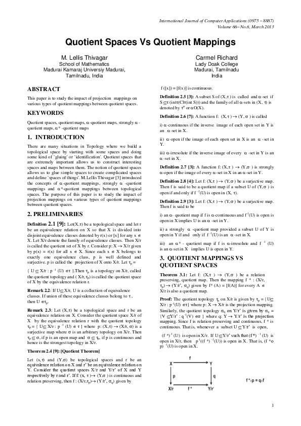 (PDF) Quotient Spaces Vs Quotient Mappings
