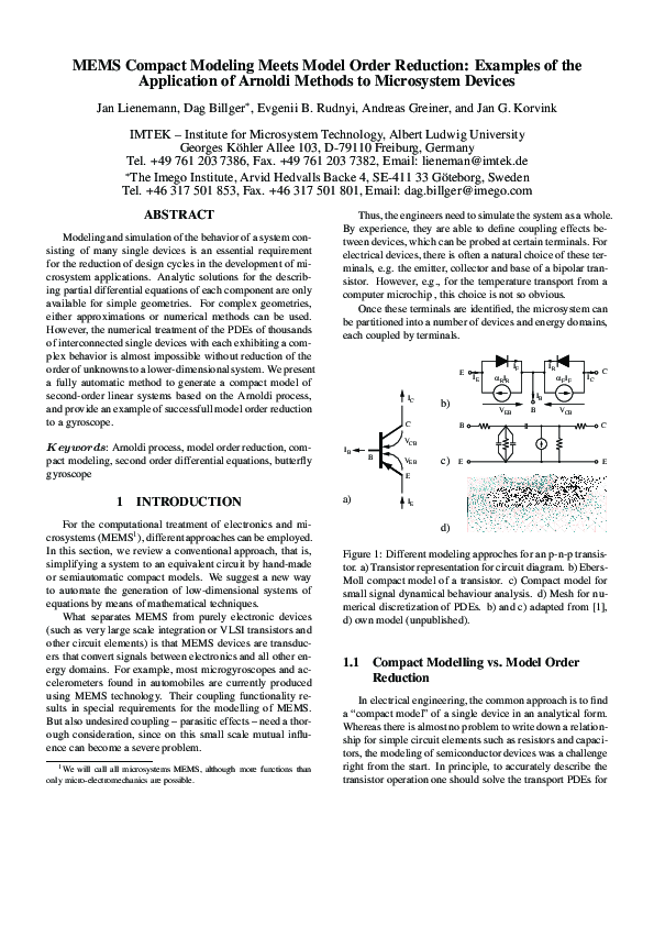 Pdf Mems Compact Modeling Meets Model Order Reduction Examples Of