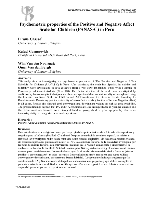 (PDF) Psychometric properties of the Positive and Negative Affect Scale ...