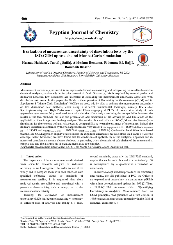 (PDF) Evaluation of measurement uncertainty of dissolution tests by the ...
