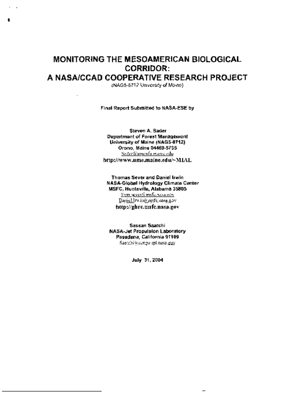 (PDF) Monitoring the Mesoamerican Biological Corridor: A NASA/CCAD ...