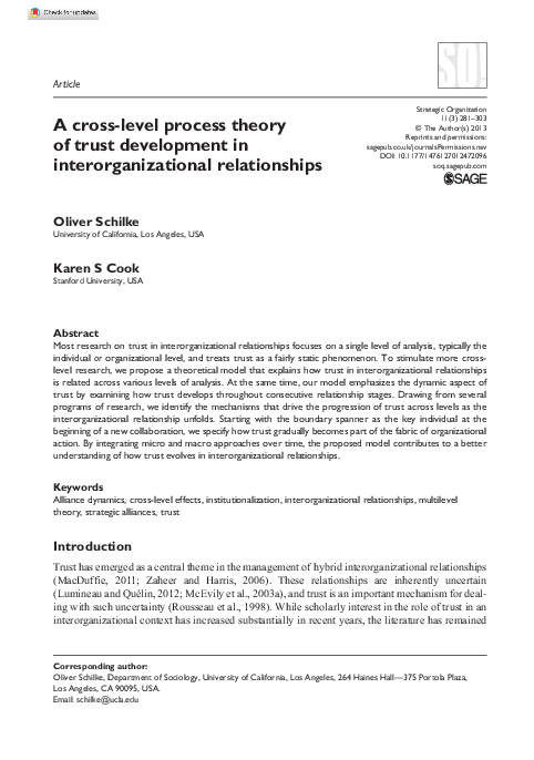 (PDF) A cross-level process theory of trust development in interorganizational relationships