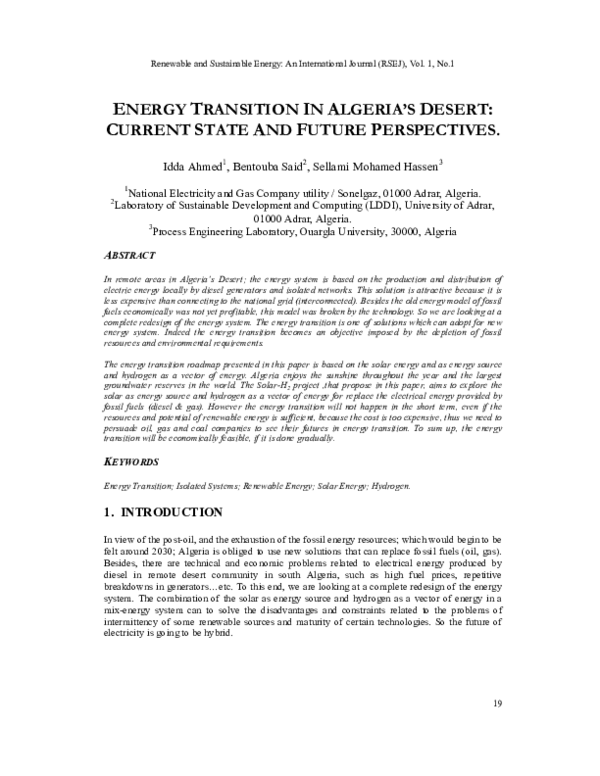 (PDF) Energy Transition In Algeria'S Desert: Current State And Future ...