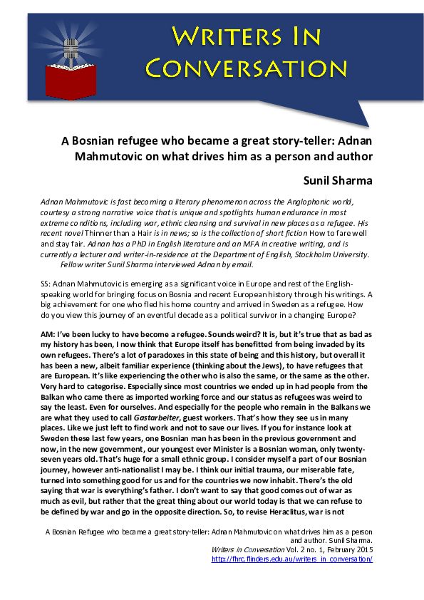 (PDF) A Bosnian refugee who became a great story-teller: Adnan ...