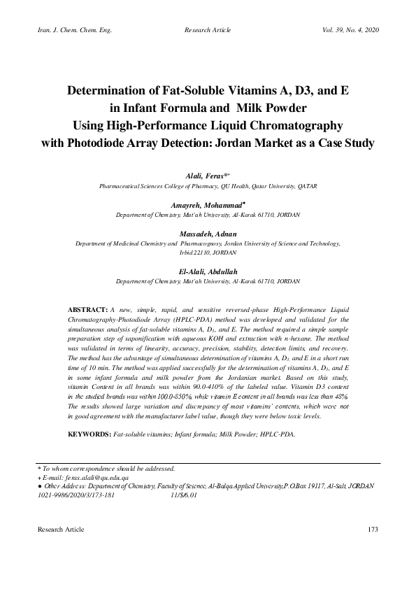 (PDF) Determination of Fat-Soluble Vitamins A, D3, and E in Infant Formula and Milk Powder Using ...